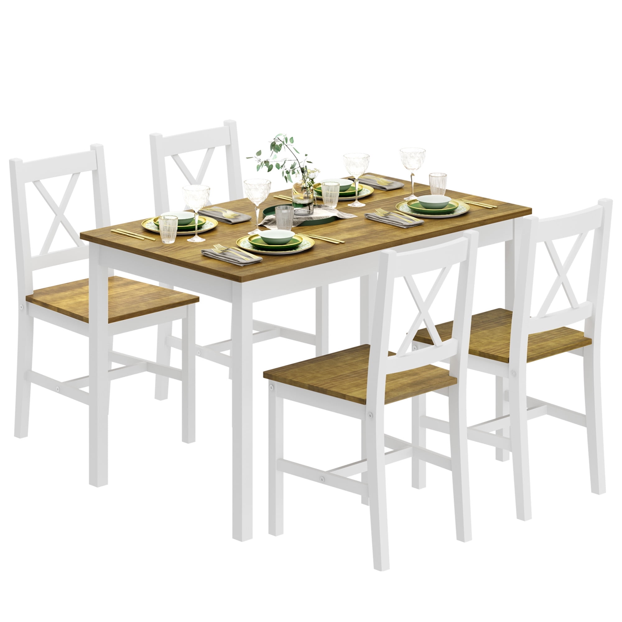SogesPower 5-Piece Dining Table Set for 4 Persons, Modern Style Wood ...
