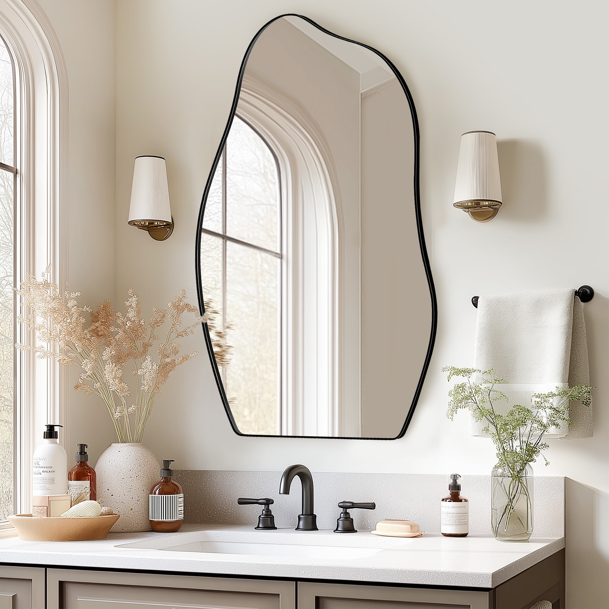 SogesPower Medicine Cabinet with Mirror, 35.8" x 24" Bathroom Irregular ...