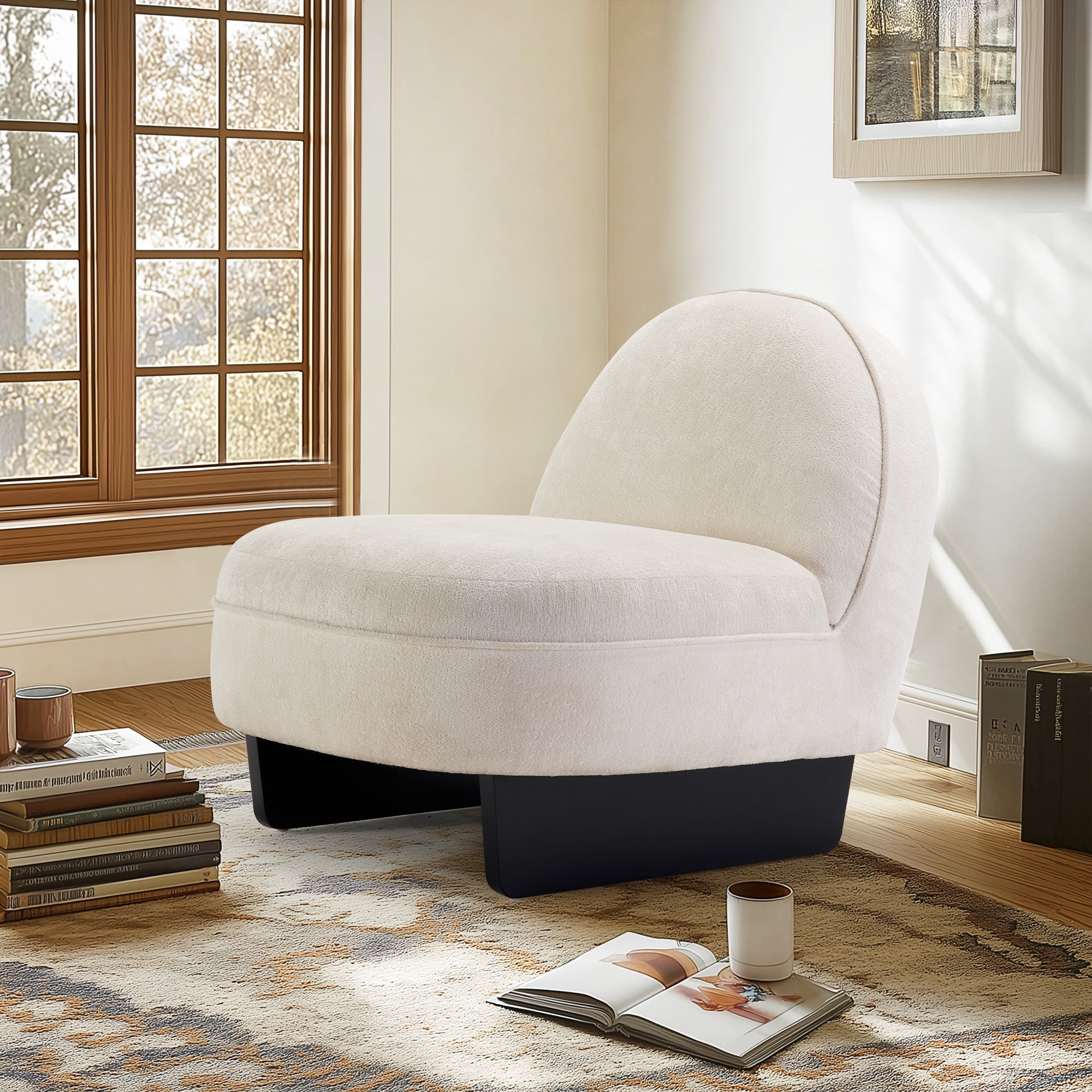 SogesPower Modern Accent Velvet Slipper Chair, Upholstered Armless ...