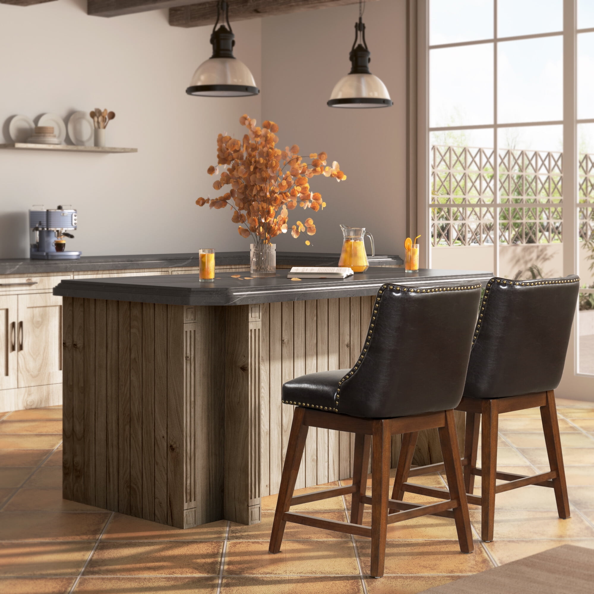 SogesPower Swivel Countertop High Bar Stool Set of 2, Counter Bar ...