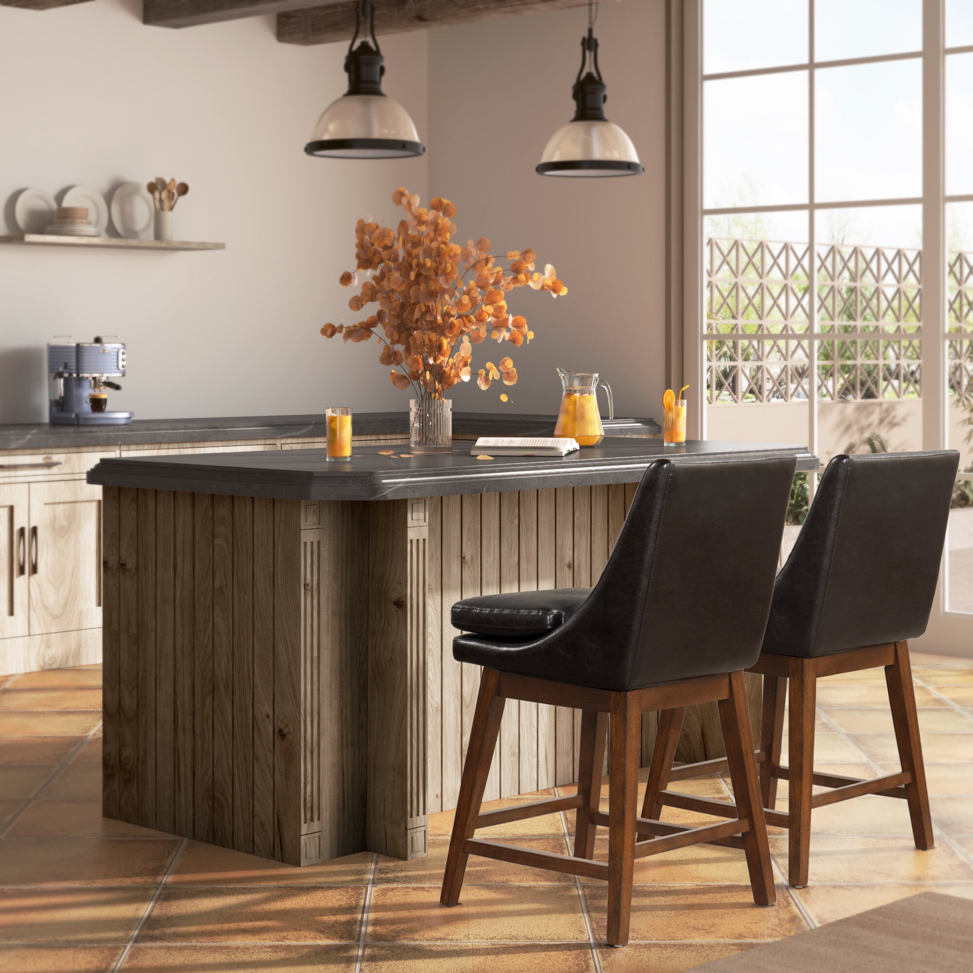 SogesPower Swivel Countertop High Bar Stool Set of 2, Counter Bar ...