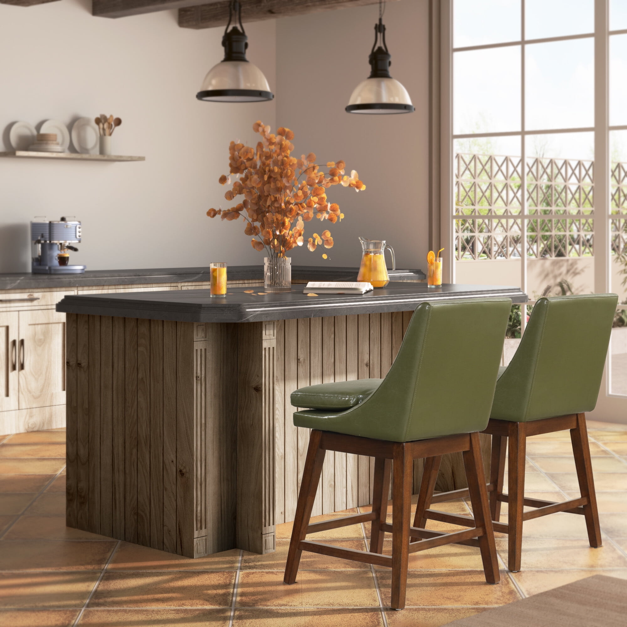 SogesPower Swivel Countertop High Bar Stool Set of 2, Counter Bar ...