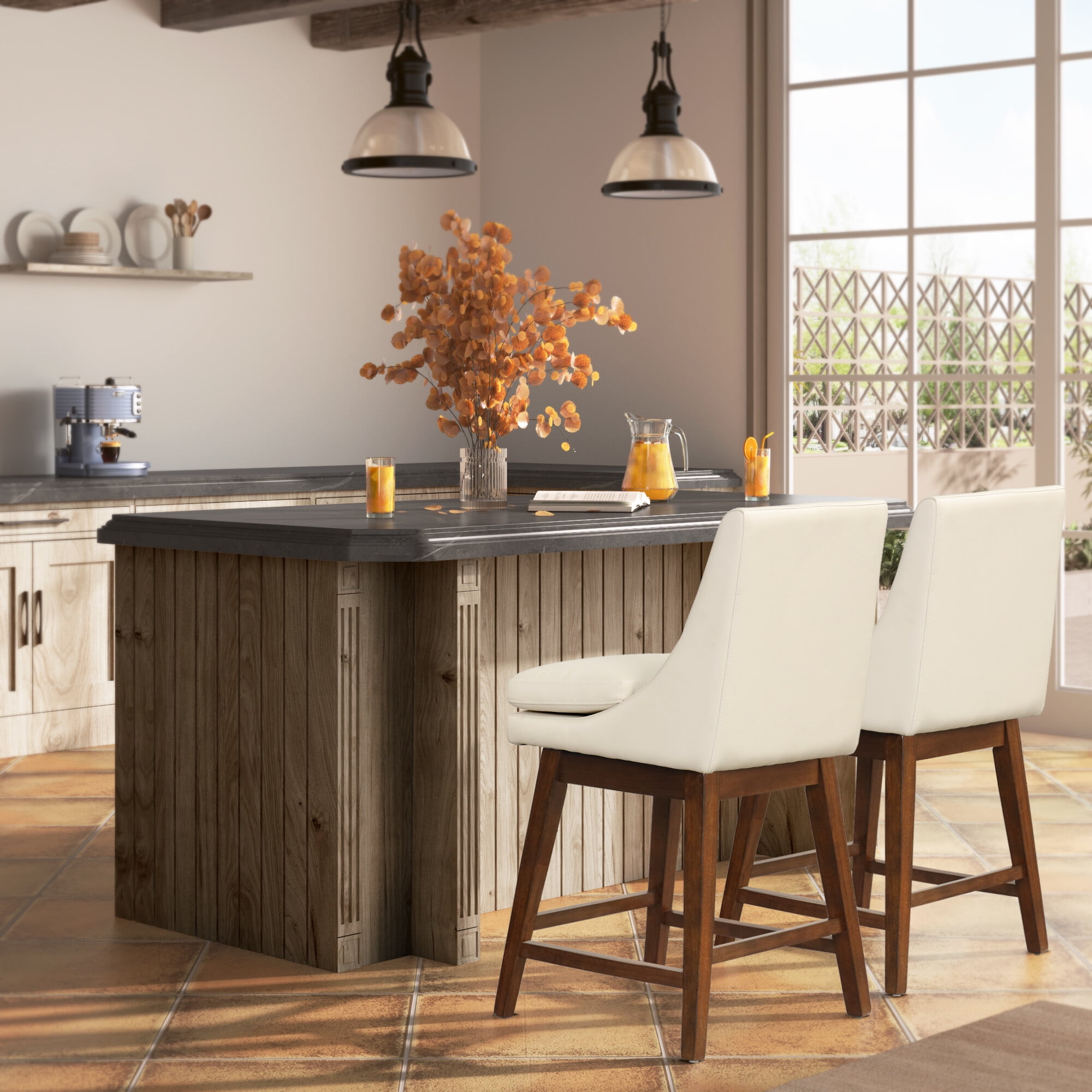 SogesPower Swivel Countertop High Bar Stool Set of 2, Counter Bar ...