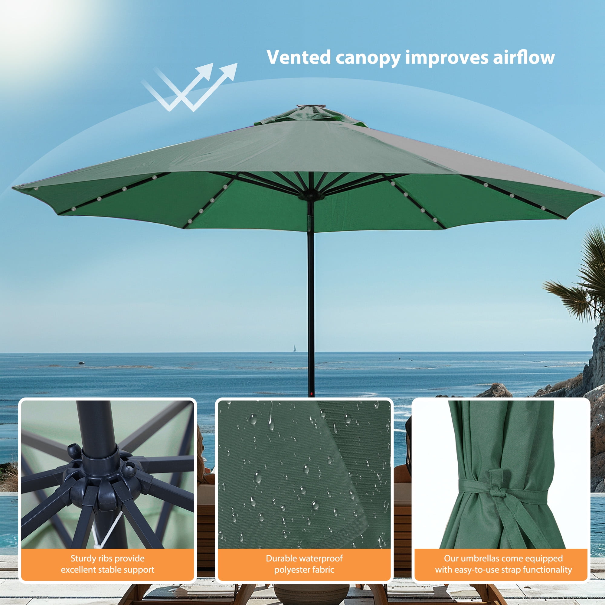 SogesPower UV Shade Umbrella with Lighted Metal Outdoor Patio Umbrella ...