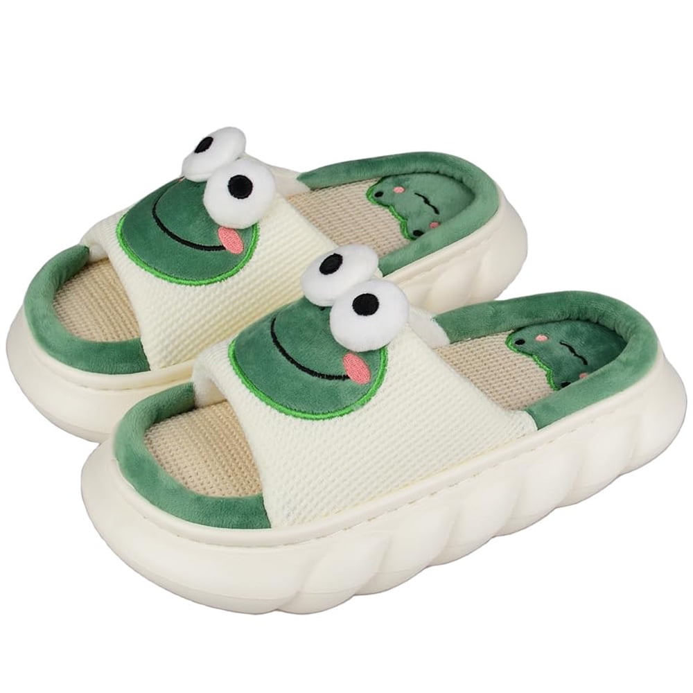 Sogetch Cartoon Frog Slippers for Men Women Soft Four Seasons Linen ...