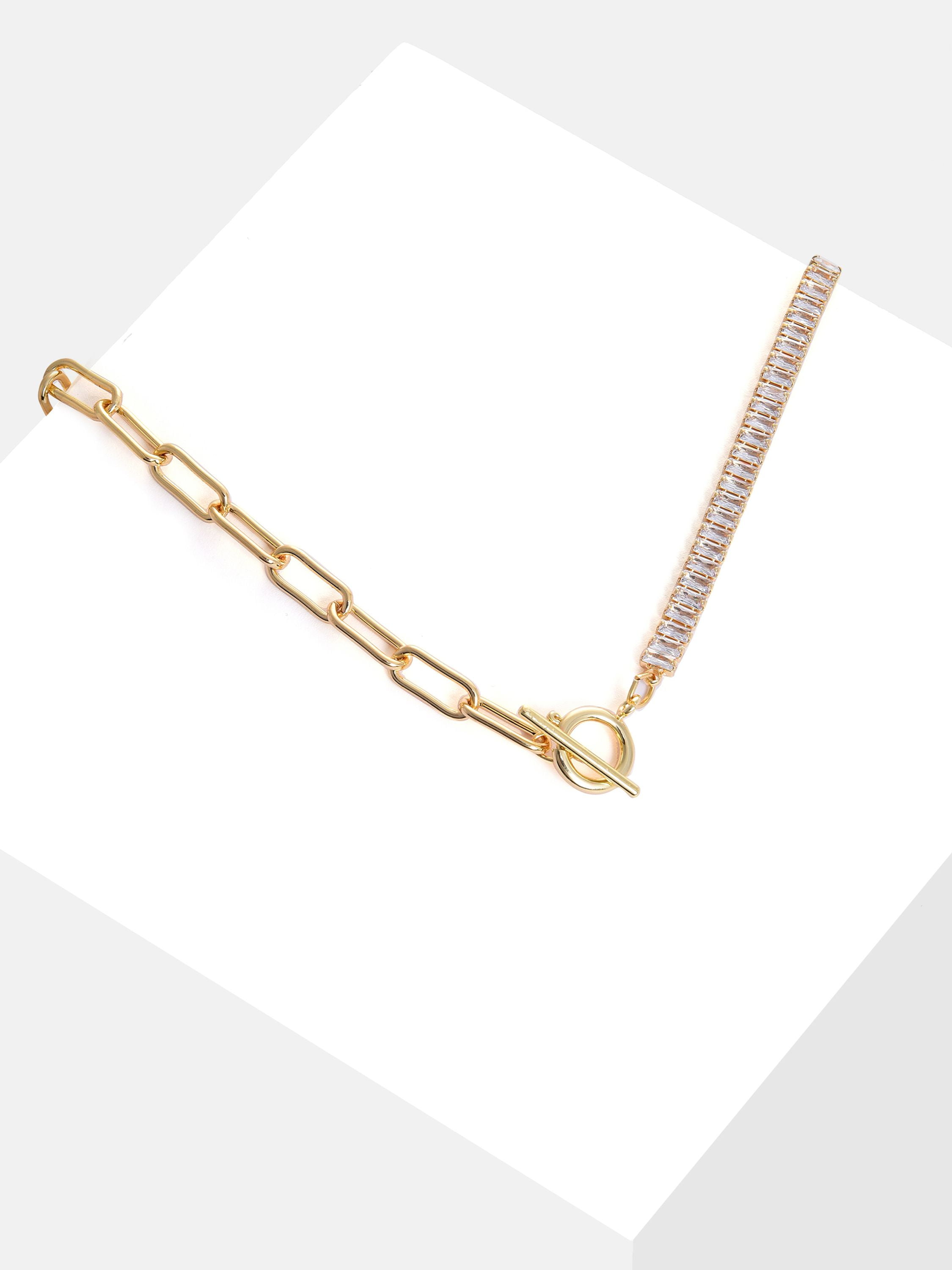 Sohi Gold-toned White Stones Studded Brass Gold-plated Chain - Walmart.com