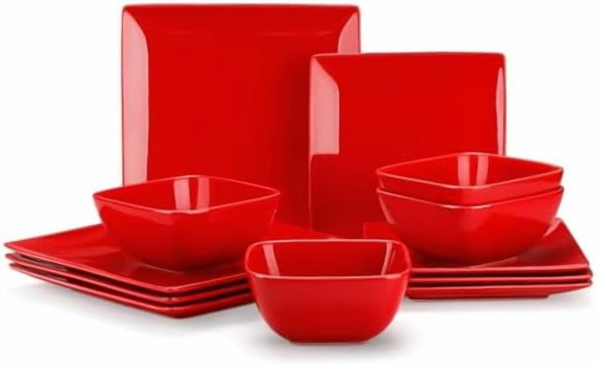 Soho Dinnerware Sets 12 Pieces, Black Stoneware Square Place Setting ...