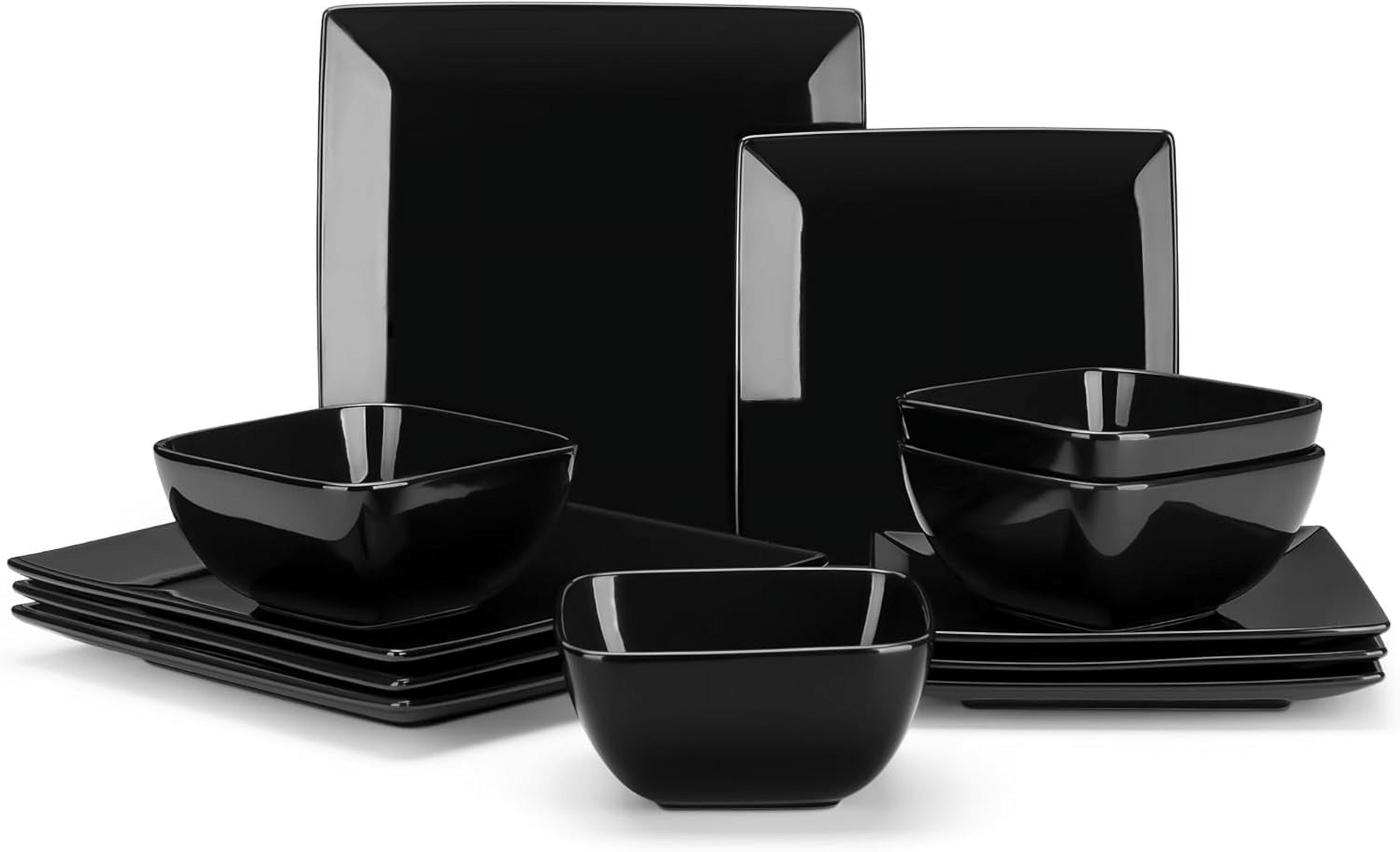 Soho Dinnerware Sets 12 Pieces, Black Stoneware Square Place Setting ...