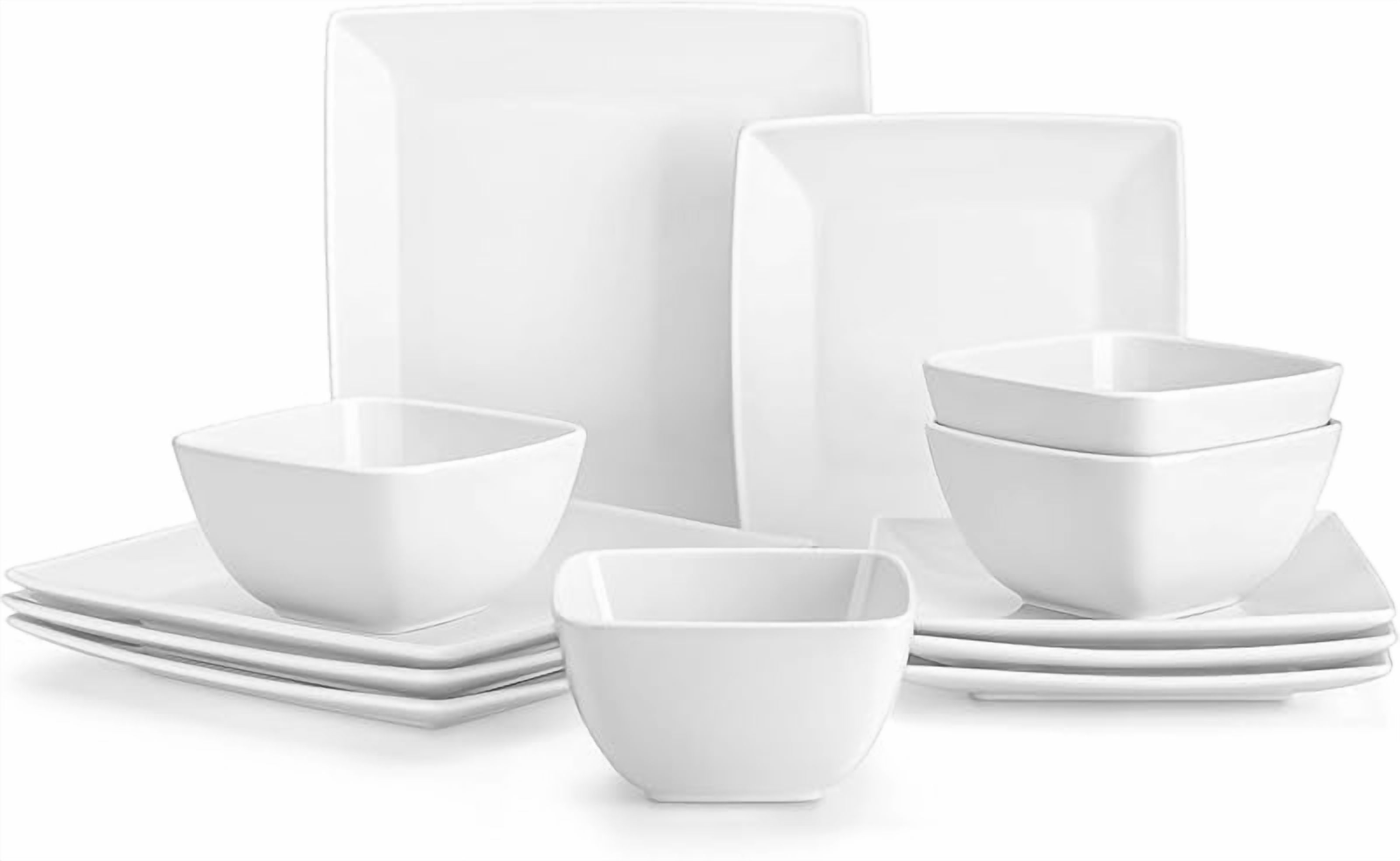 Soho Dinnerware Sets 12 Pieces, Black Stoneware Square Place Setting ...