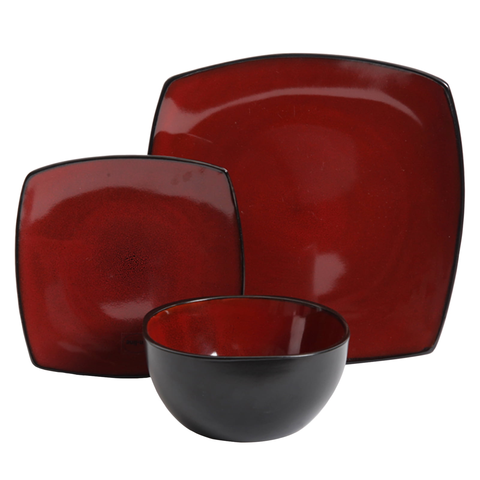 Soho Lounge 12-Piece Soft Square Dinnerware Set, Red - Walmart.com