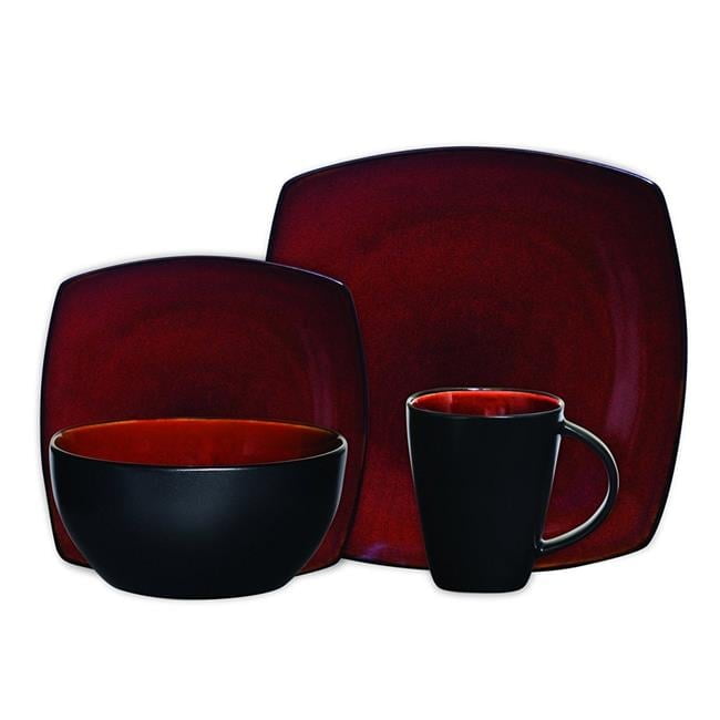 Soho Lounge Square Dinnerware Set, Burgundy - 16 Piece - Walmart.com