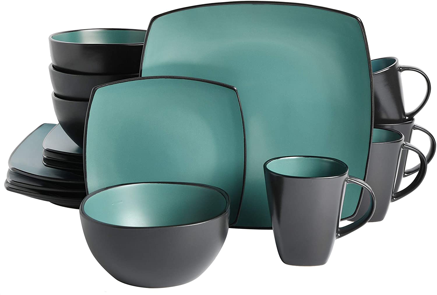 Soho Lounge Square Reactive Glaze Stoneware Dinnerware Set, Service for ...
