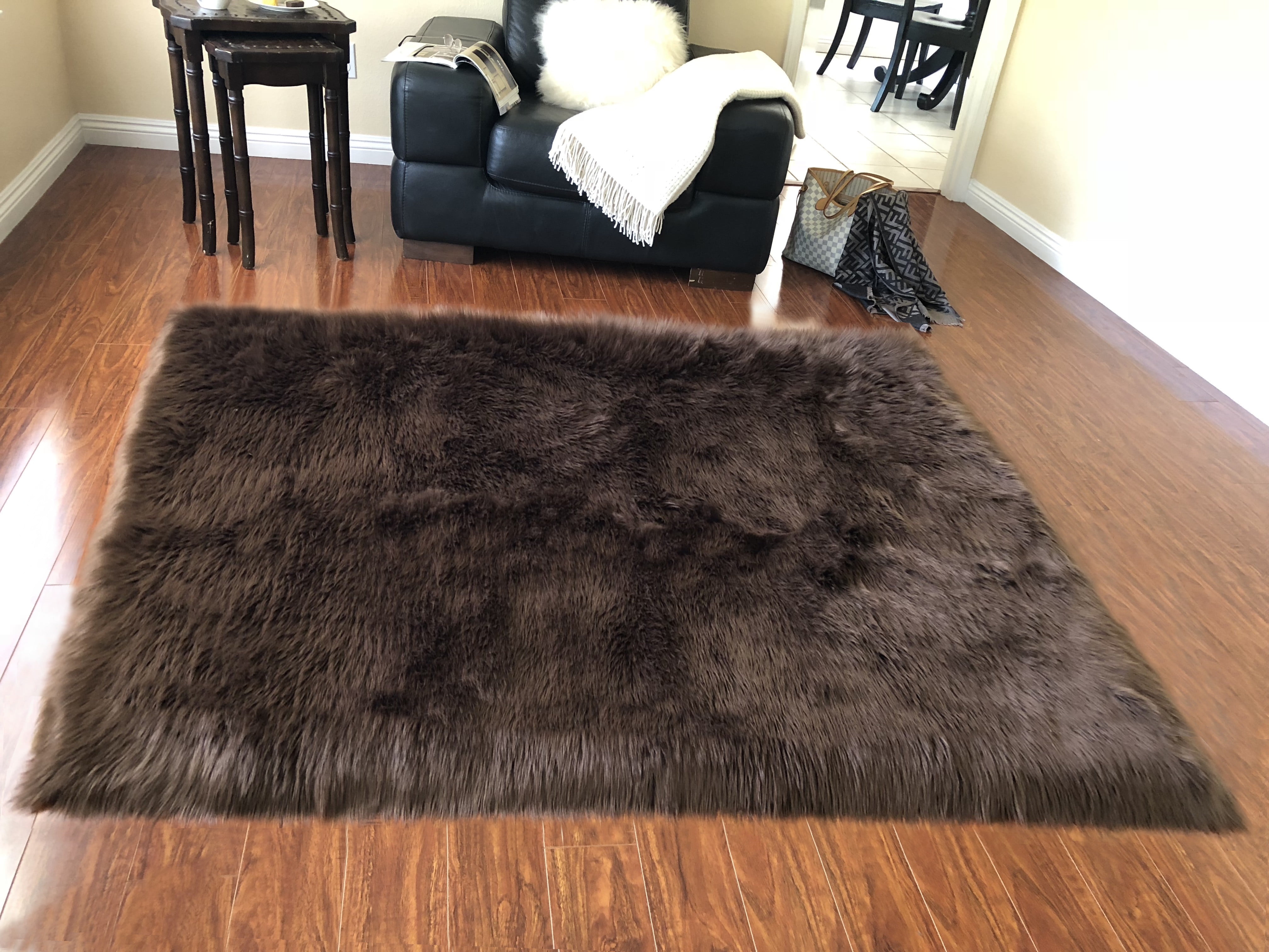 Soho Luxurious Faux Sheepskin Brown Shag Area Rug or Runner - Walmart.com