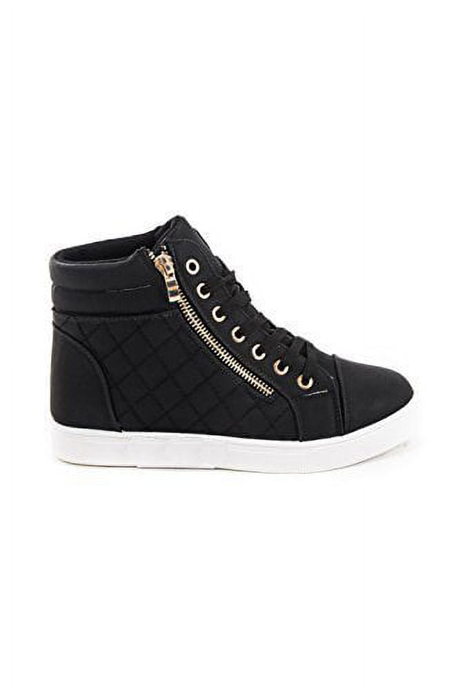 Soho Shoes Women's Leatherette Quilted Zipper Lace Up High Top Sneakers ...