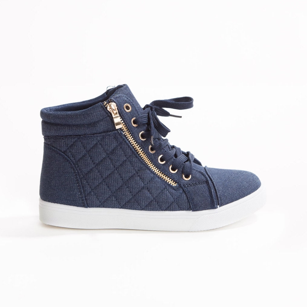Soho Shoes Women's Leatherette Quilted Zipper Lace Up High Top Sneakers ...