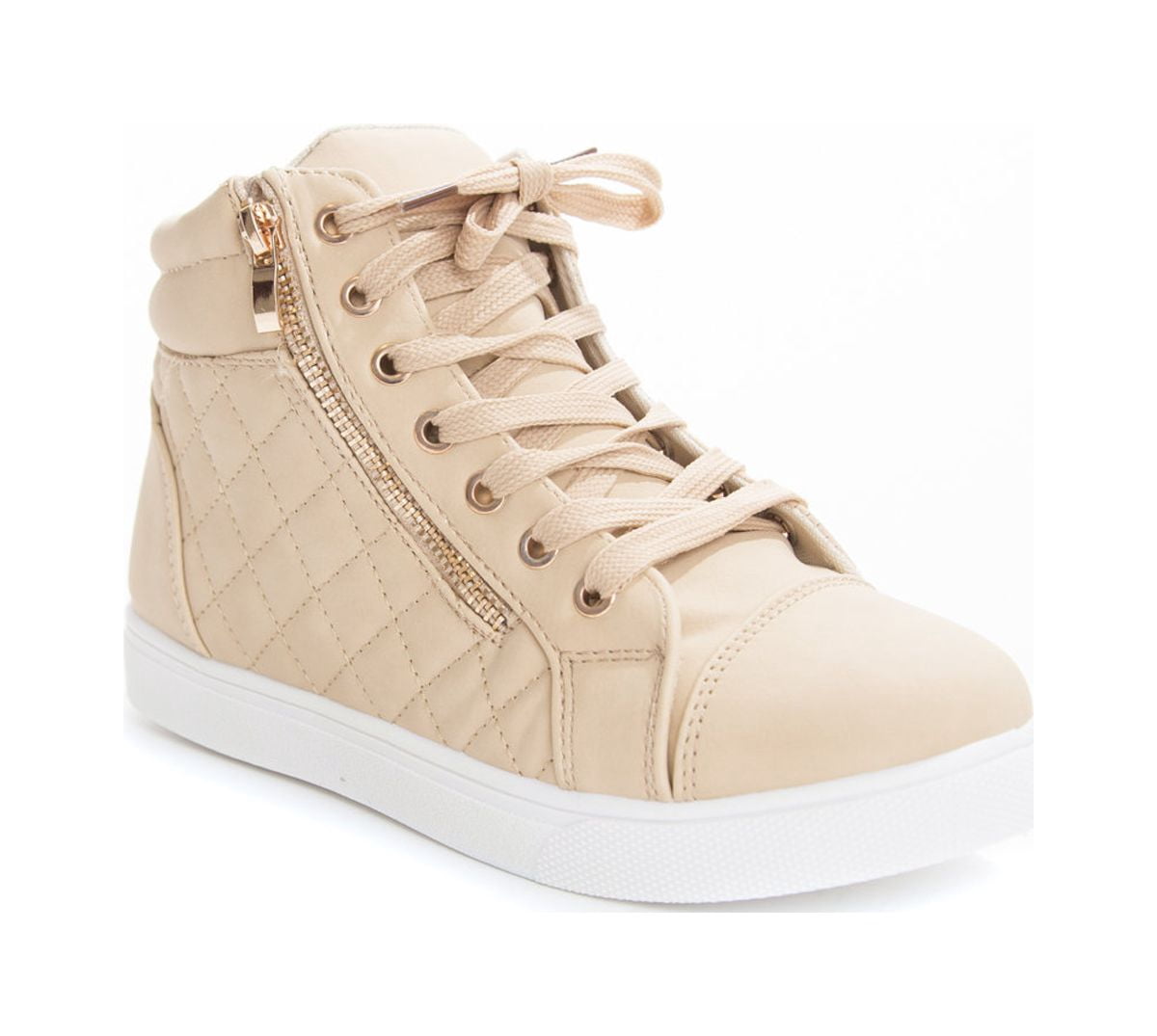 Soho Shoes Women's Leatherette Quilted Zipper Lace Up High Top Sneakers ...