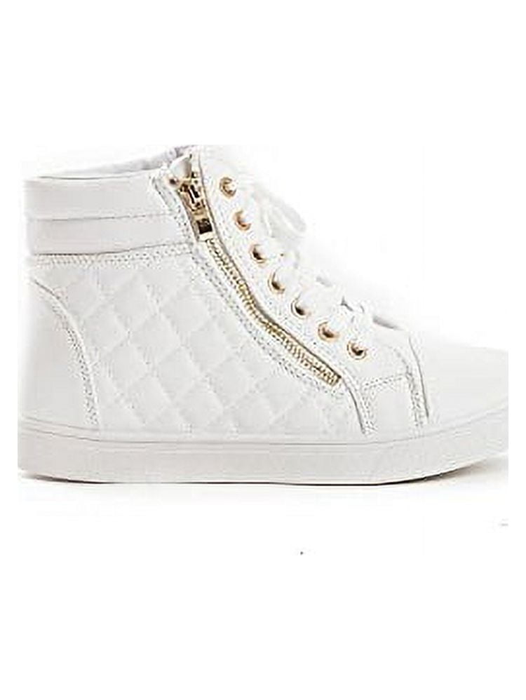 Soho Shoes Women's Leatherette Quilted Zipper Lace Up High Top Sneakers ...