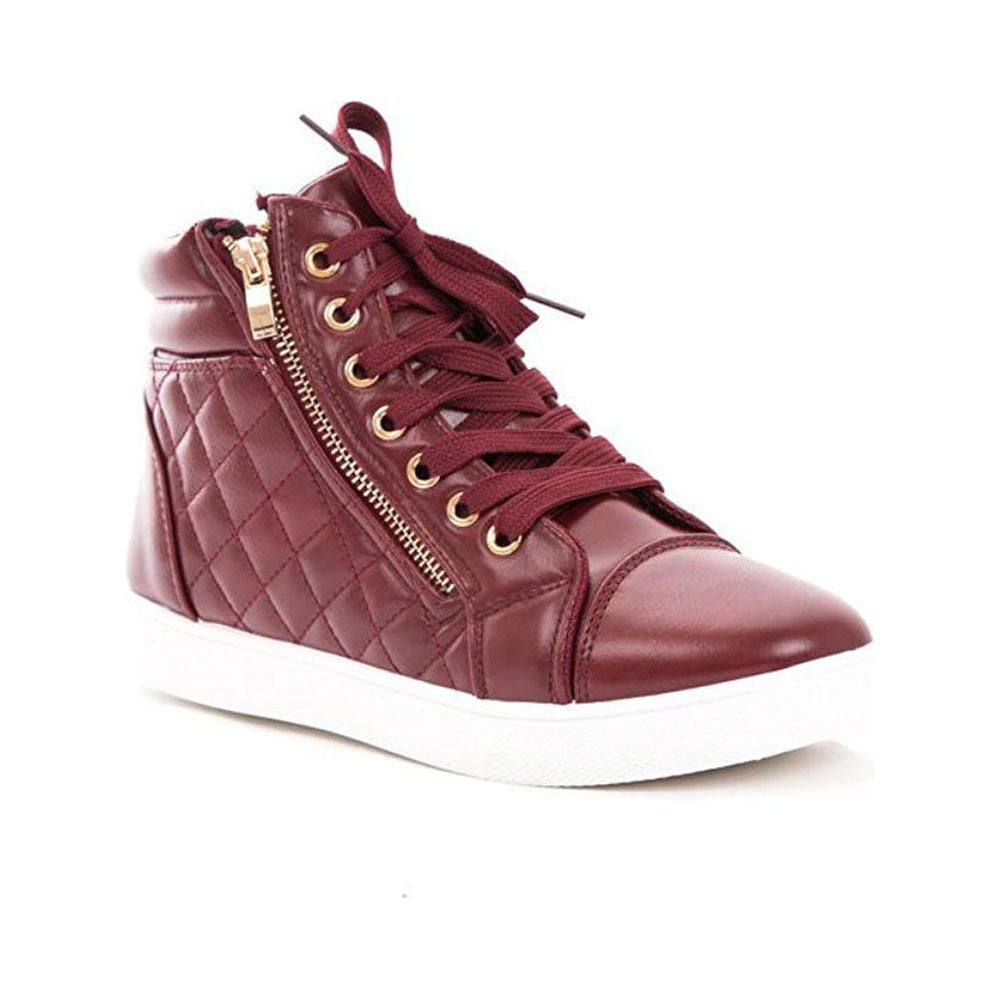 Soho Shoes Women's Leatherette Quilted Zipper Lace Up High Top Sneakers ...