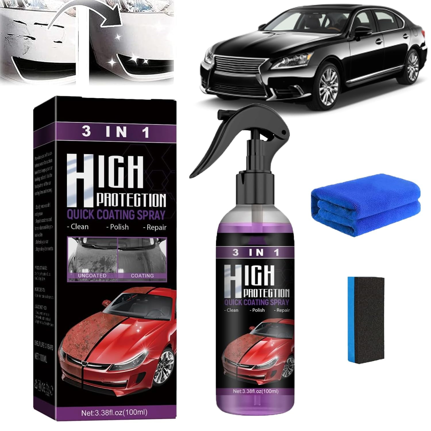 Sohobloo's 3 in 1 Ceramic Car Coating Spray, 3 in 1 High Protection ...