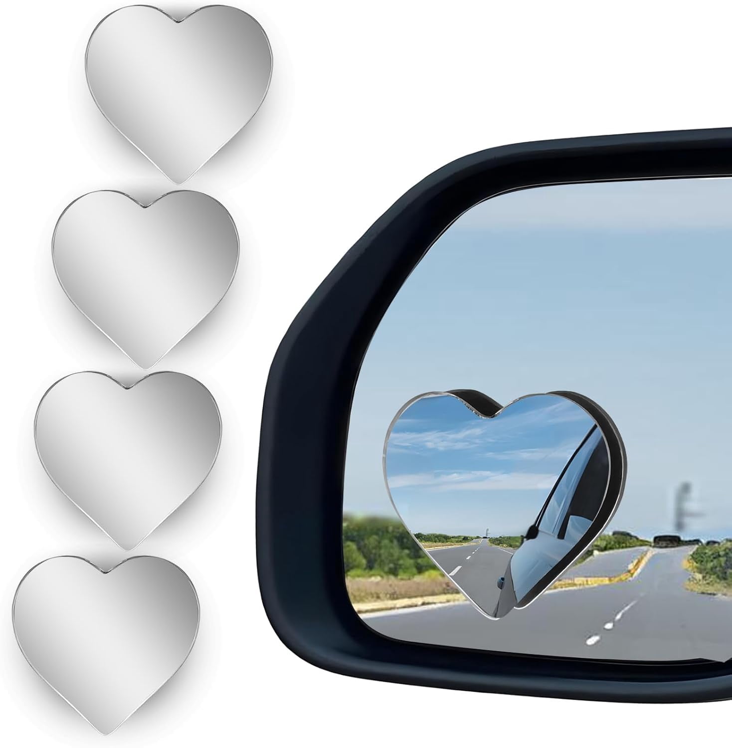 SoiVae 4Pcs Cars blind spot mirror Heart Shaped Car Side Mirror Car ...