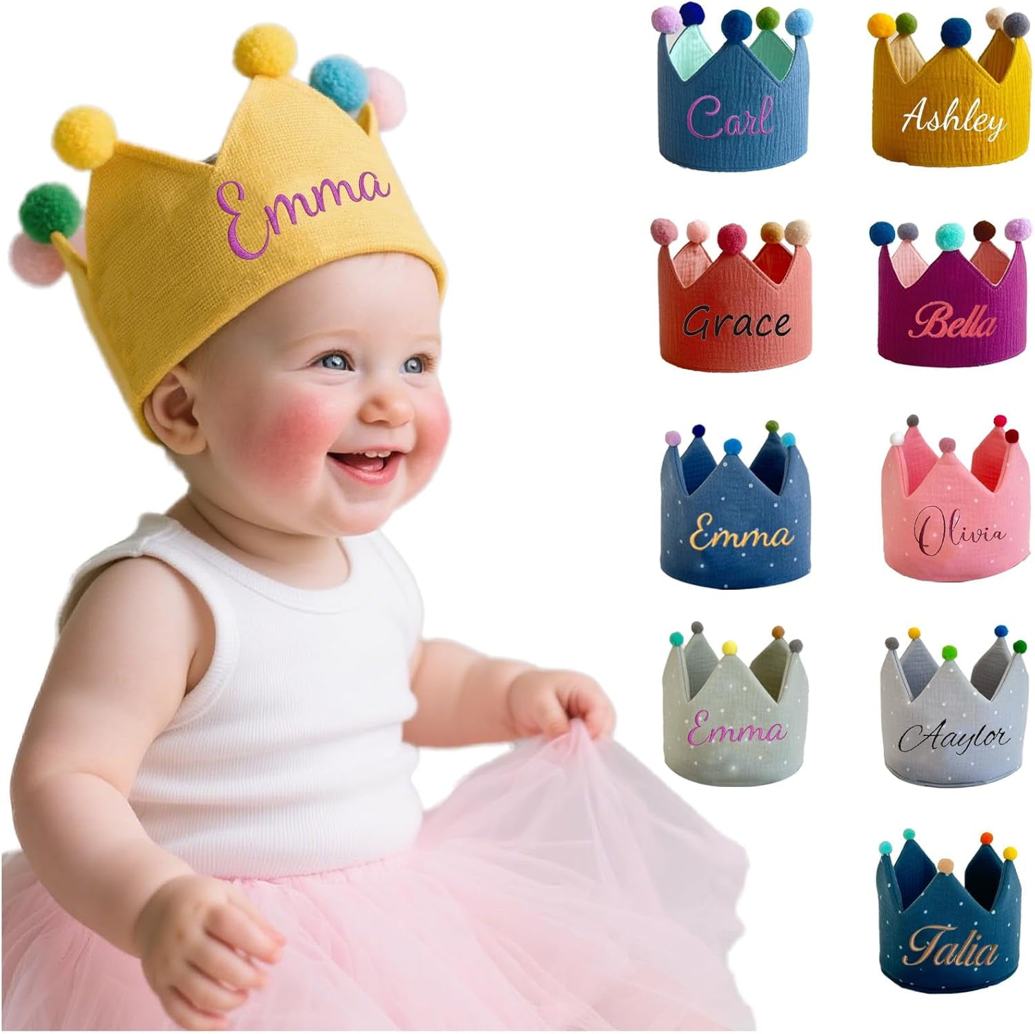 SoiVae Personalized Birthday Crown with Colorful Embroidered Name for ...