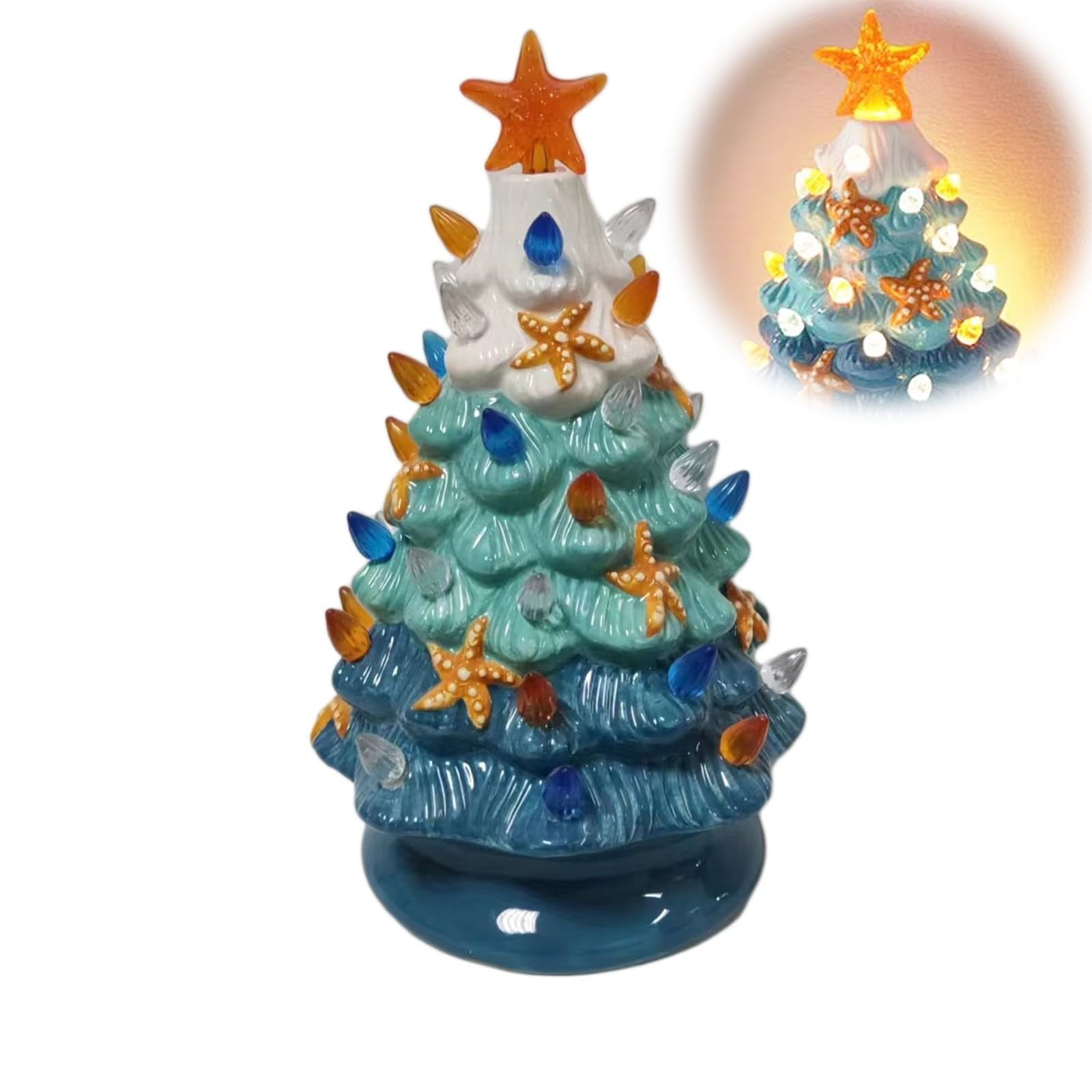 Soikfihs Ceramic Sea Star Decorative Lighted Tree LED Desktop Ornament ...