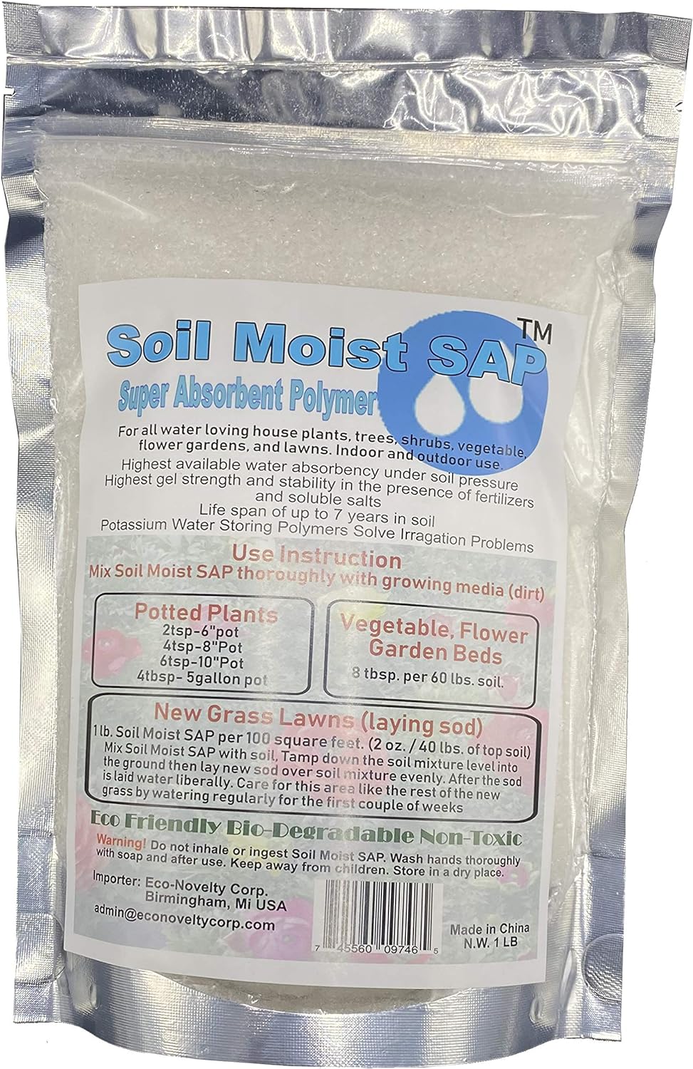 Soil Moist SAP Potassium Super Absorbent Polymer 1 Pound - Walmart.com