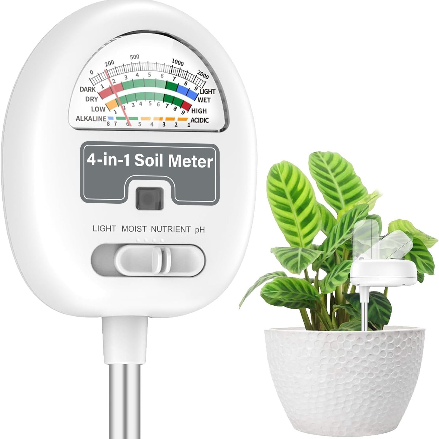 Soil Moisture Meter, 4-in-1 Moisture Meter for Plants, Tester for Moist ...
