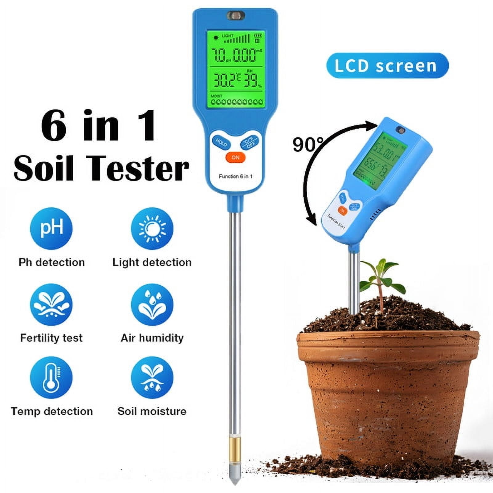 Soil Moisture Meter, 6-in-1 Digital Soil PH Tester, Plant Temperature ...