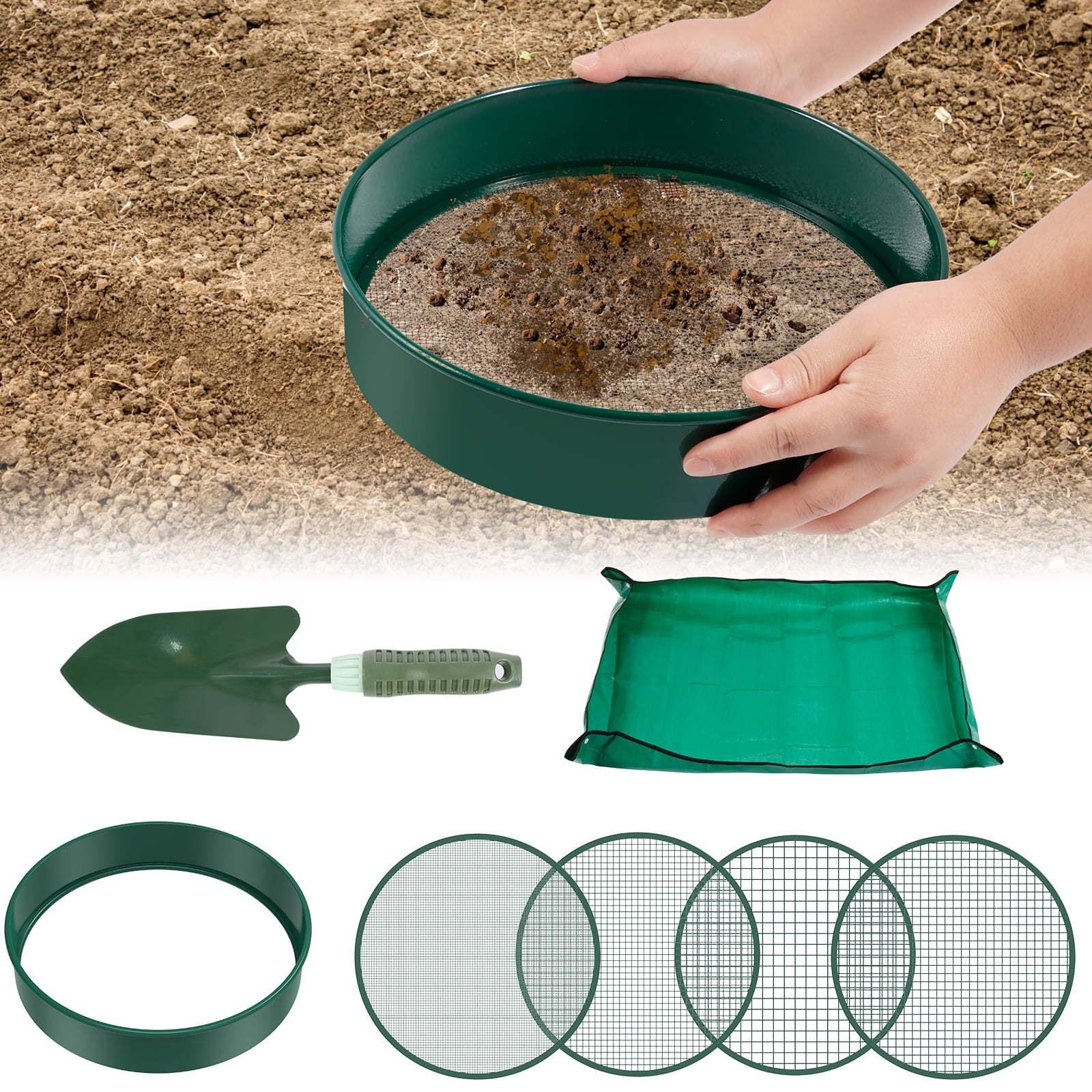 Soil Sieve Set Rustproof Metal Garden Soil Sifter with 4 ...