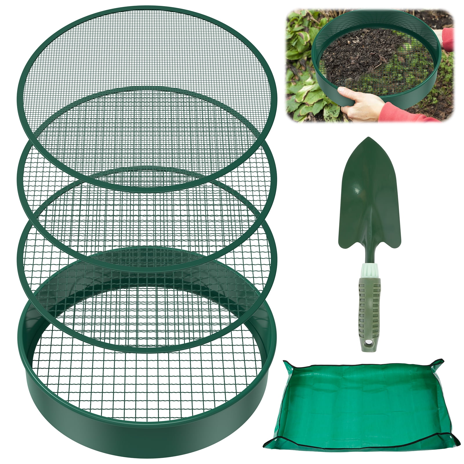 Soil Sieve Set Rustproof Metal Garden Soil Sifter with 4 ...