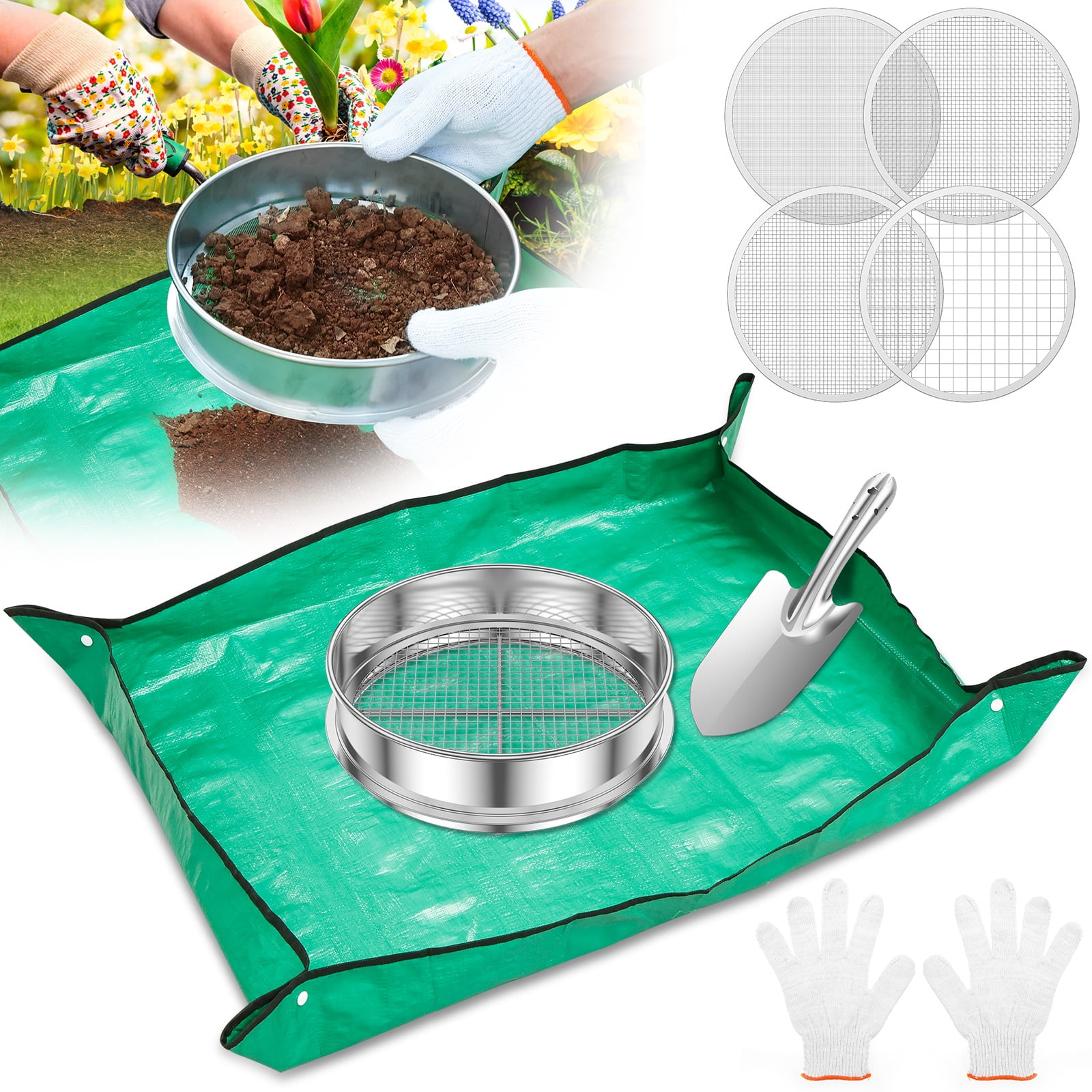 Soil Sifter 8inch Metal Garden Sieve with 5 Interchangeable Mesh Sizes ...