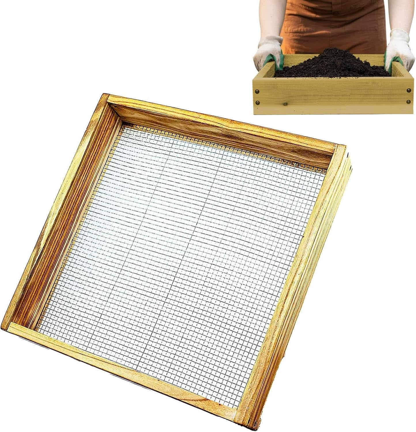 Soil Sifter - Compost Sifter, 1/2 Wooden Gravel Sifter, Soil Screen ...