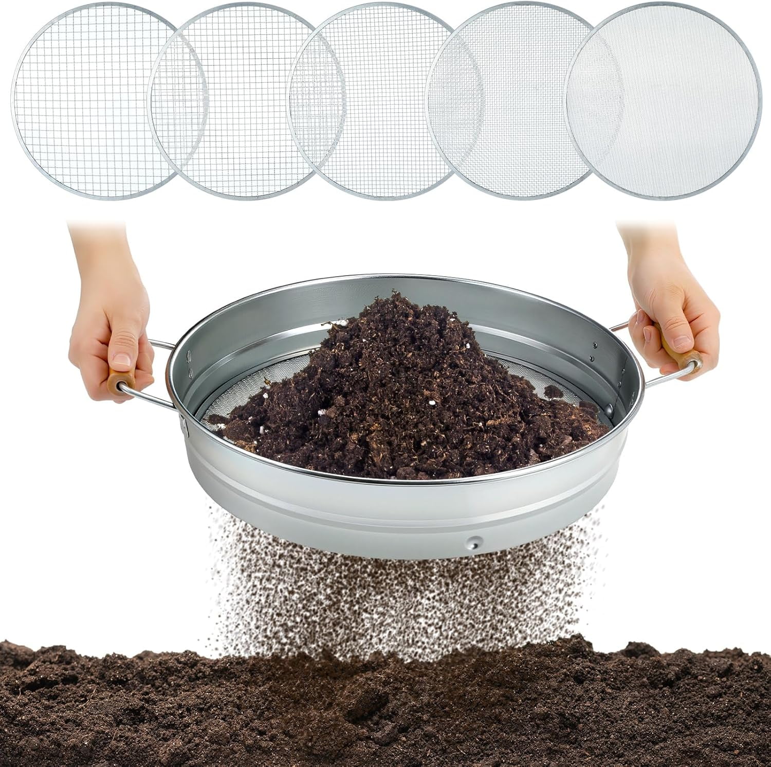 Soil Sifter for Gardening with 1, 3, 6, 9, 12 mm Sieve Mesh Compost ...