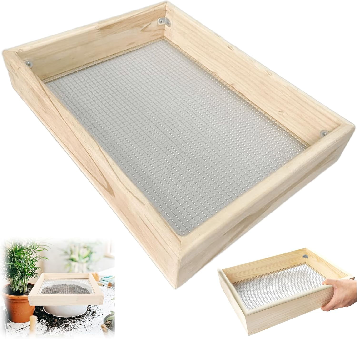 Soil Sifter for Gardening, 15.75"x11.81" Wood Hand Held Soil Screen ...