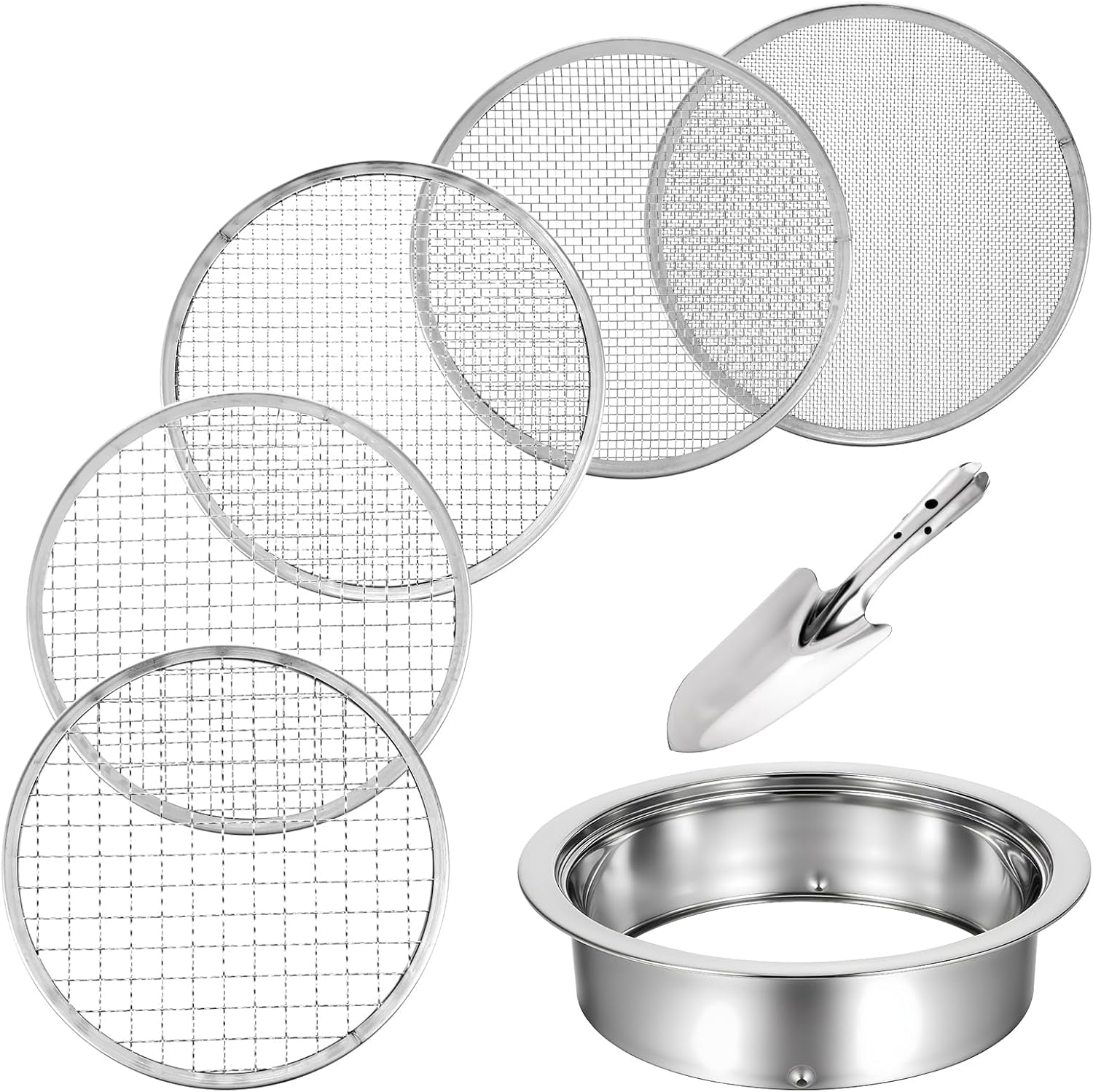Soil Sifter Riddle Sieve Set for Gardening with 5 Sizes 8 Inch Diameter ...