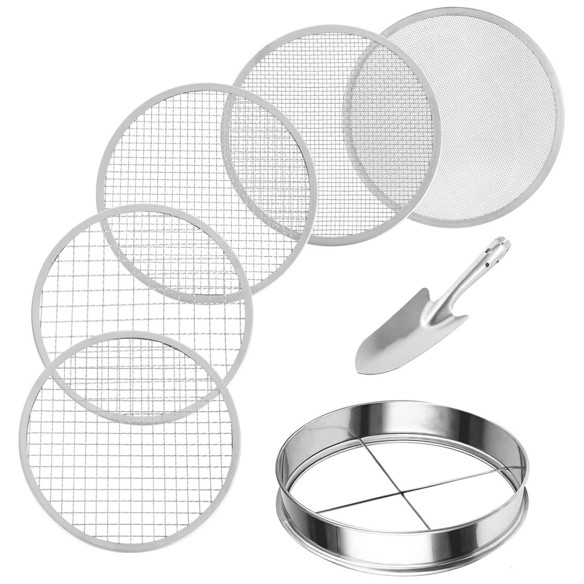 Soil Sifter Stainless Steel Riddle Sieve Set for Gardening with 5 Sizes ...