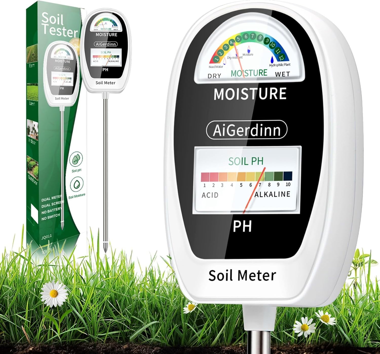 Soil Test Kit, 2-in-1 Soil Moisture Meter, Soil pH Meter -Dual Dial ...