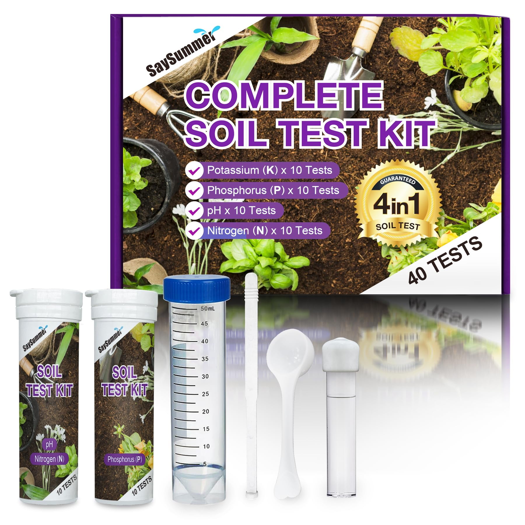 Soil Test Kit for Garden Lawn: Professional 4 in 1 Soil Testing Kit 40 ...