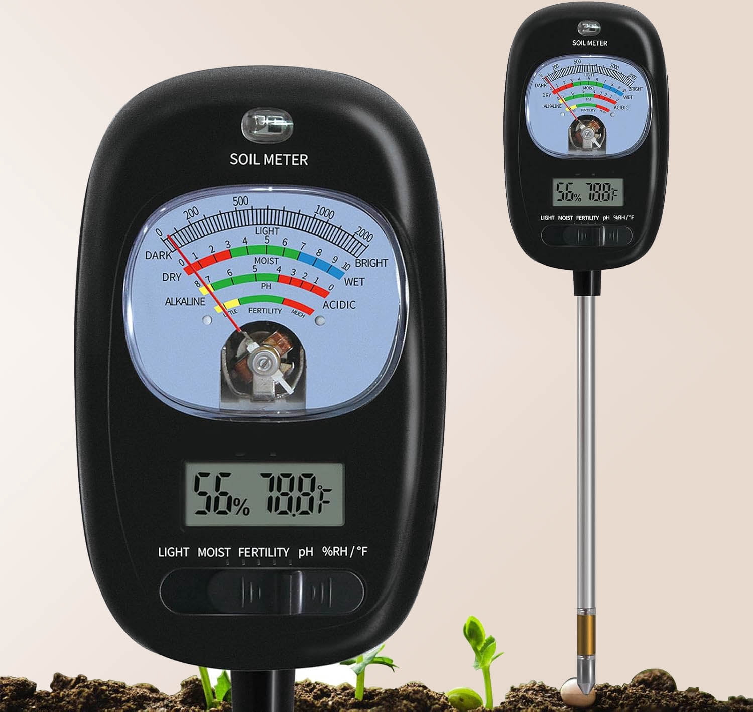 Soil Test Kit, Moisture Meter, PH Meter, Sunlight Intensity, Fertility ...