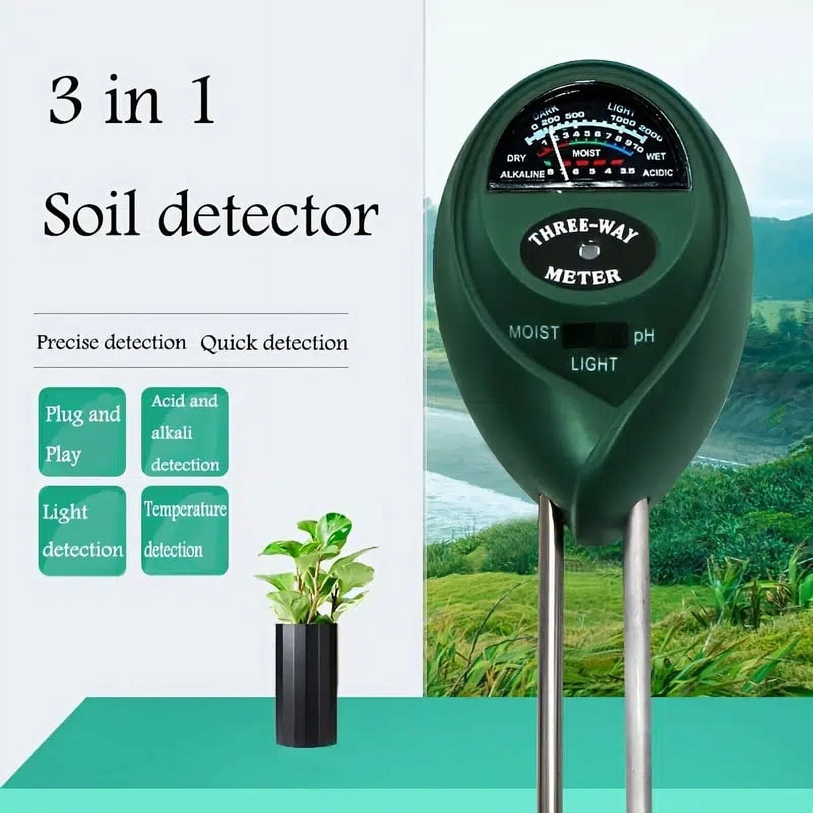 Soil pH Meter, 3-in-1 Soil Tester Kits with Moisture,Light and PH Test ...