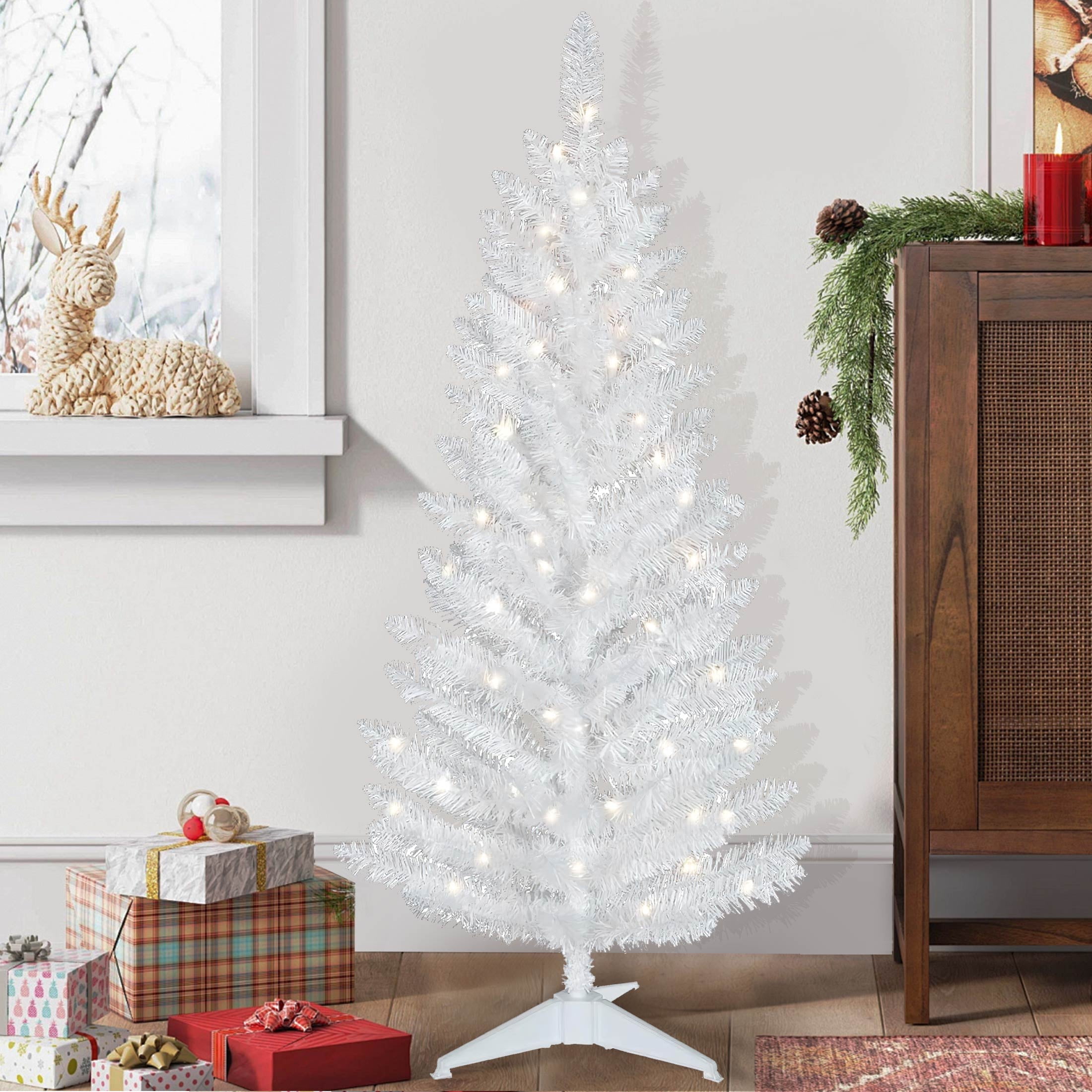Makeatree 4 ft White Artificial Christmas Tree with 50 Lights,112 ...