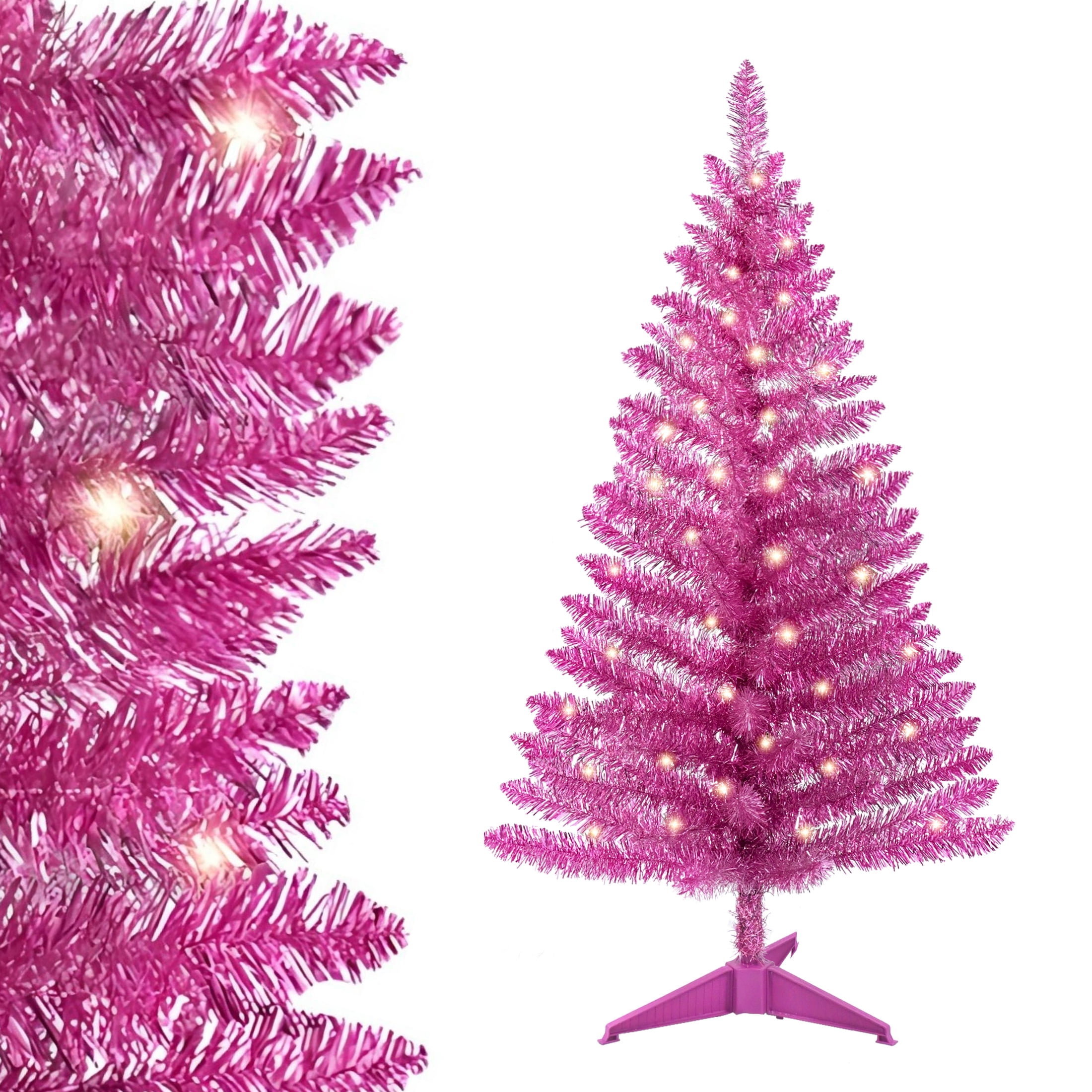 Soilhill 4ft Pink Pre-Lit Christmas Tree, Compact Artificial Xmas Tree ...