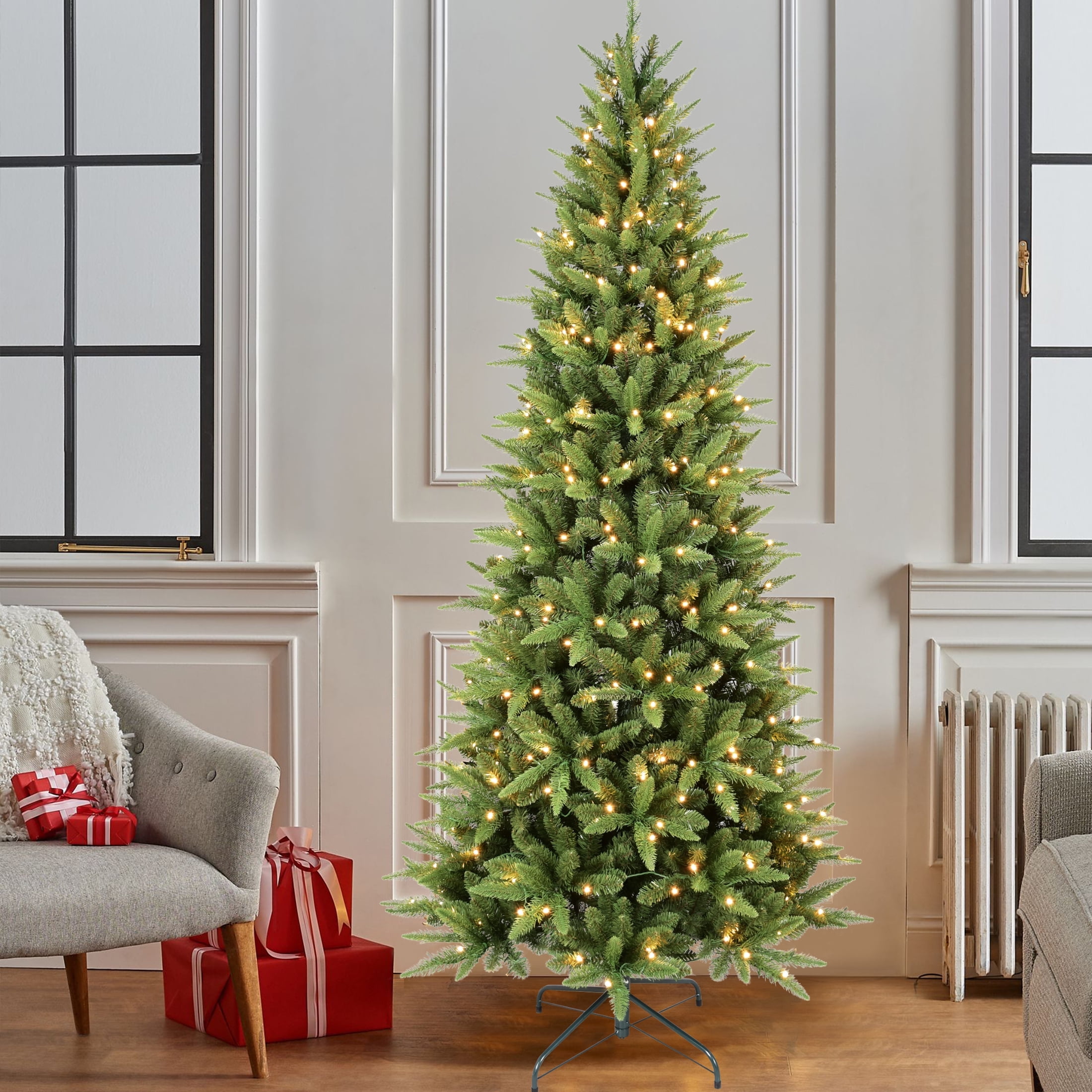 Makeatree 5 ft Pre-Lit Pencil Christmas Tree, Artificial Slim Xmas Tree ...