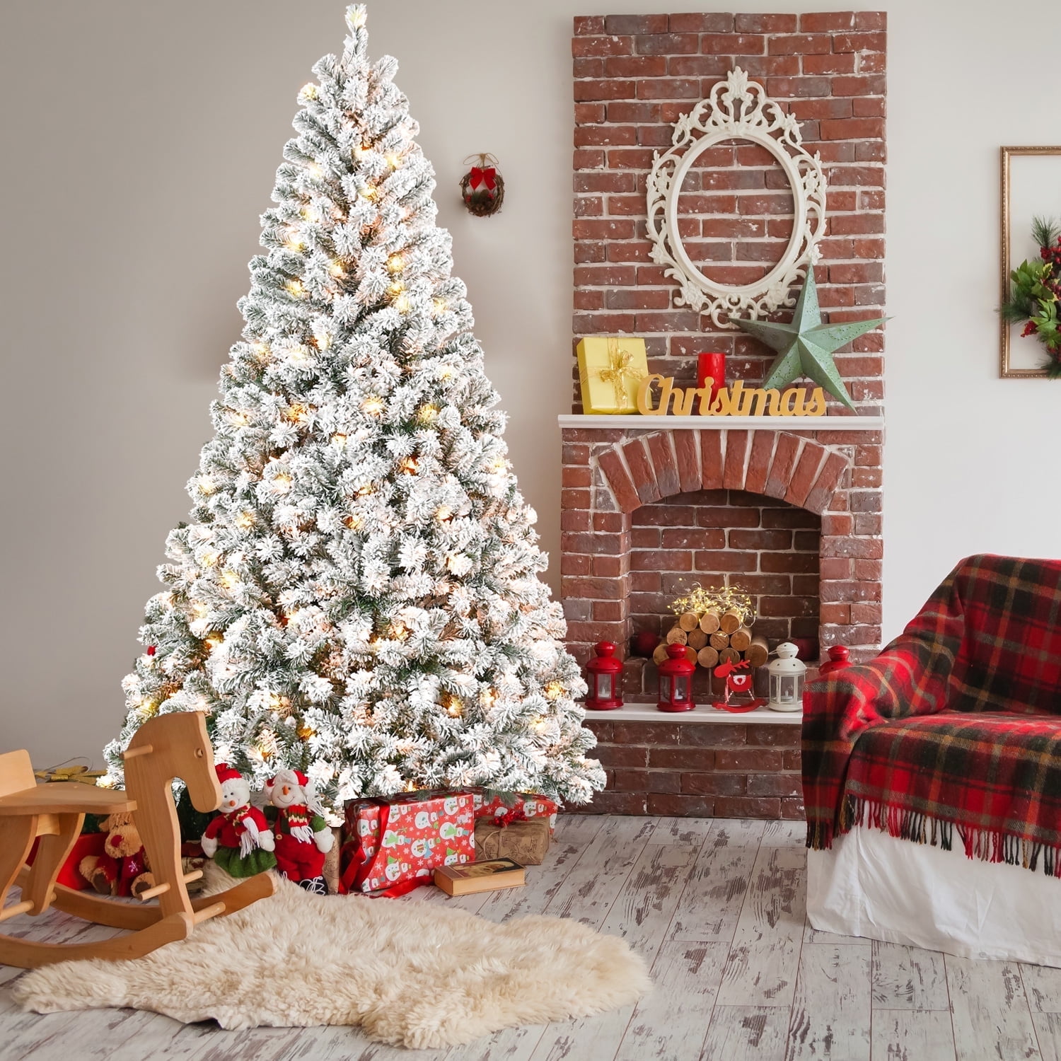 Soilhill 5ft Snow Flocked Christmas Tree, Pre-lit Artificial Holiday ...