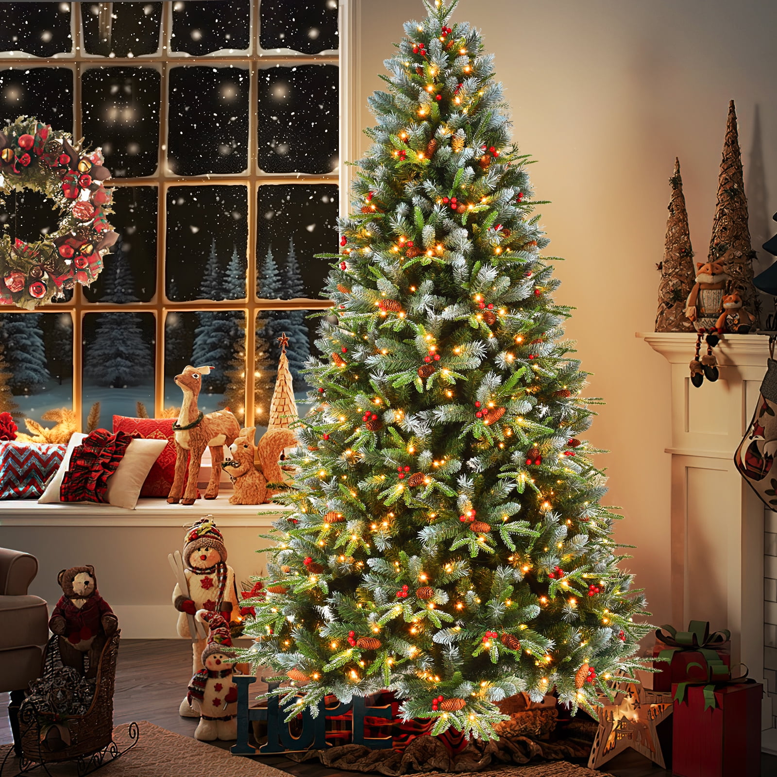 Soilhill 6ft Pre-Lit Christmas Tree w/350 LED Lights, 1593 Mixed PE/PVC ...