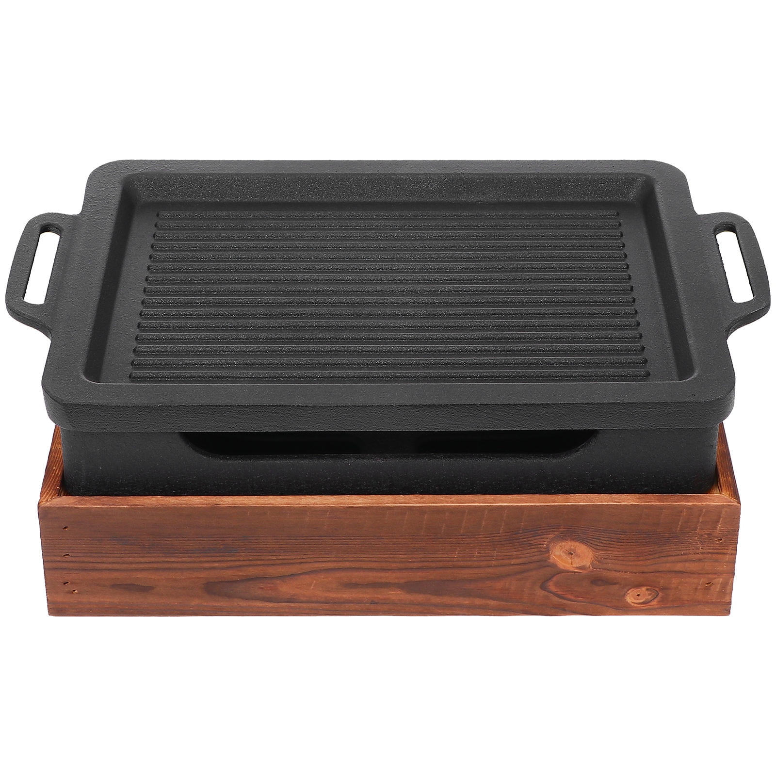 Soimiss 1 Set Non-stick Barbecue Pan with Black Aluminum and Wooden ...