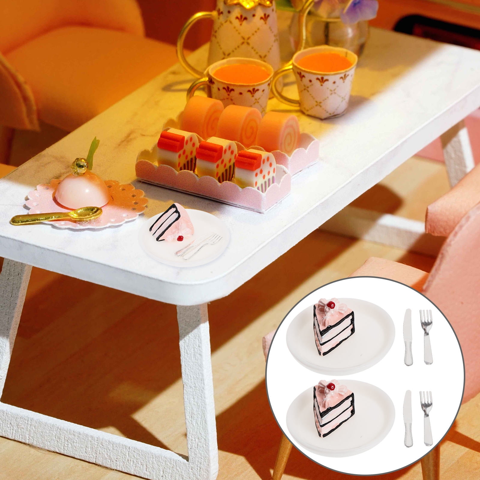 Soimiss 2 Sets Mini House Decorations Resin Dollhouse Miniature Cake ...