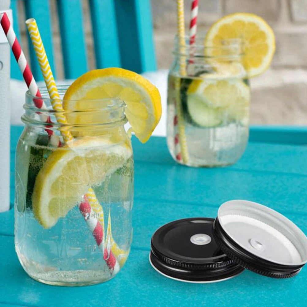 Soimiss Black Metal Jar Lids, Leak-Proof, with Straw Hole for Canning ...