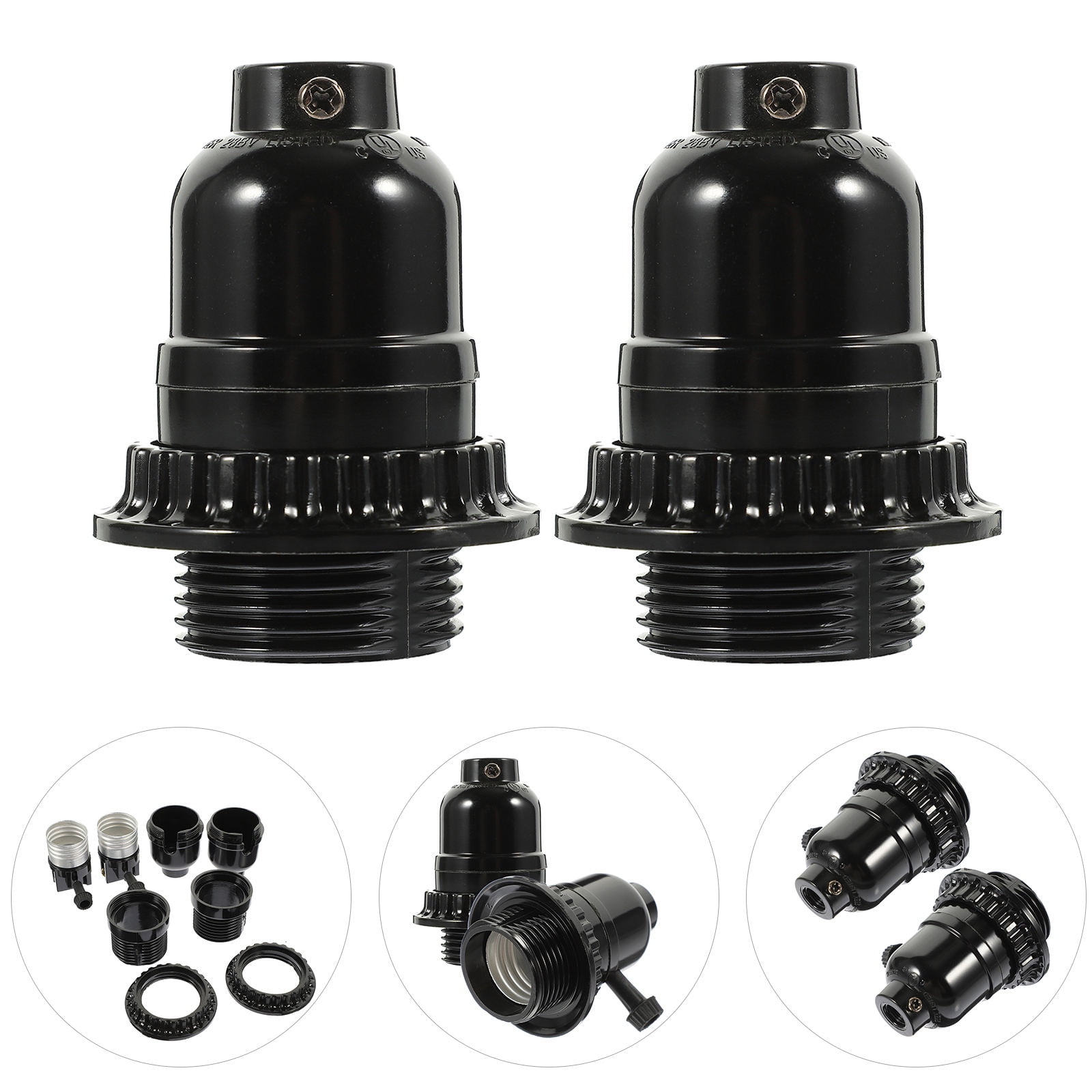 Soimiss 2Pcs Retro Lamp Base Black Corrosion Resistant Socket for ...
